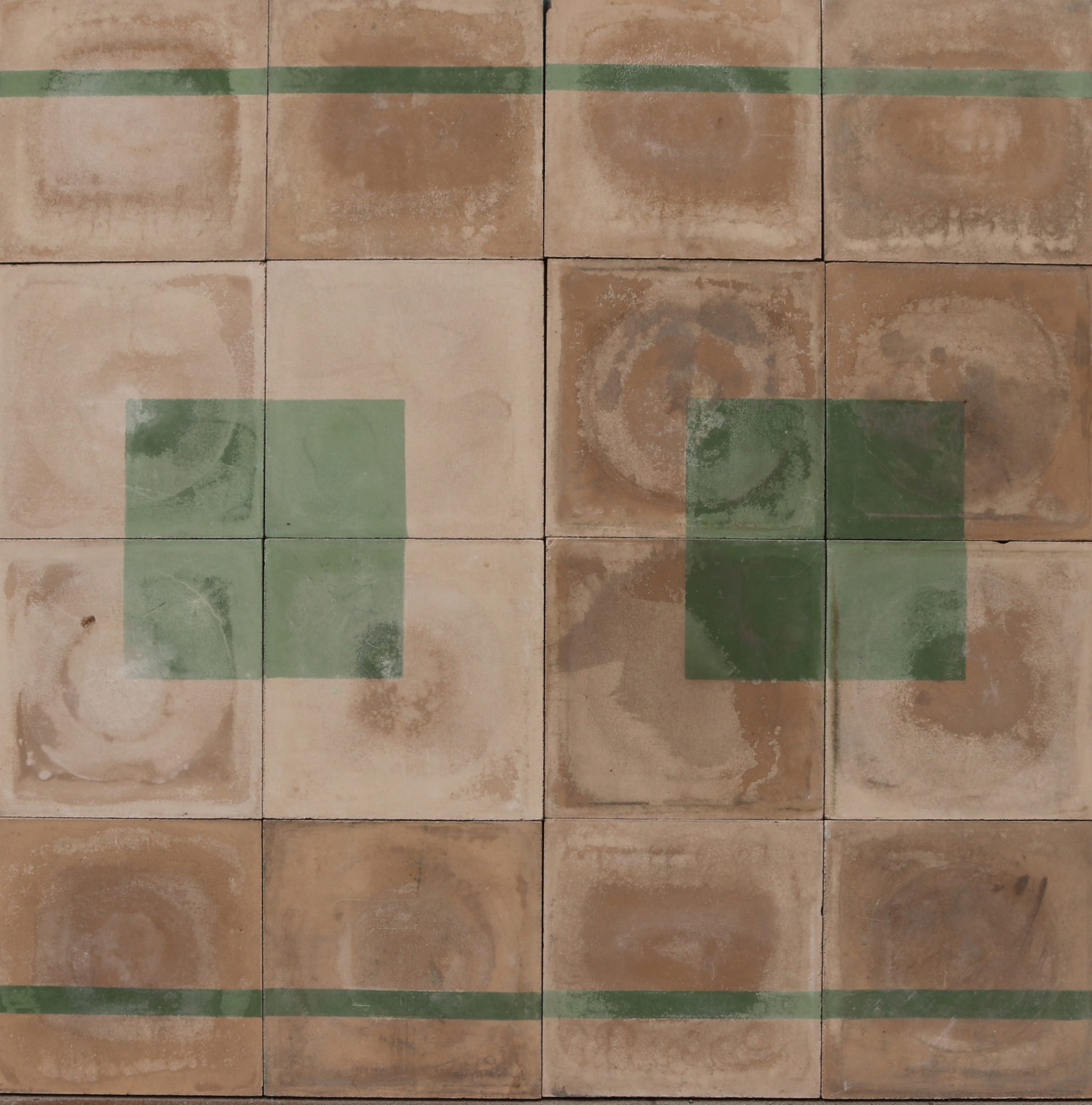 Reclaimed Green 'Squares and Lines' Cement Floor or Wall Tiles 4 m2 (43 ...