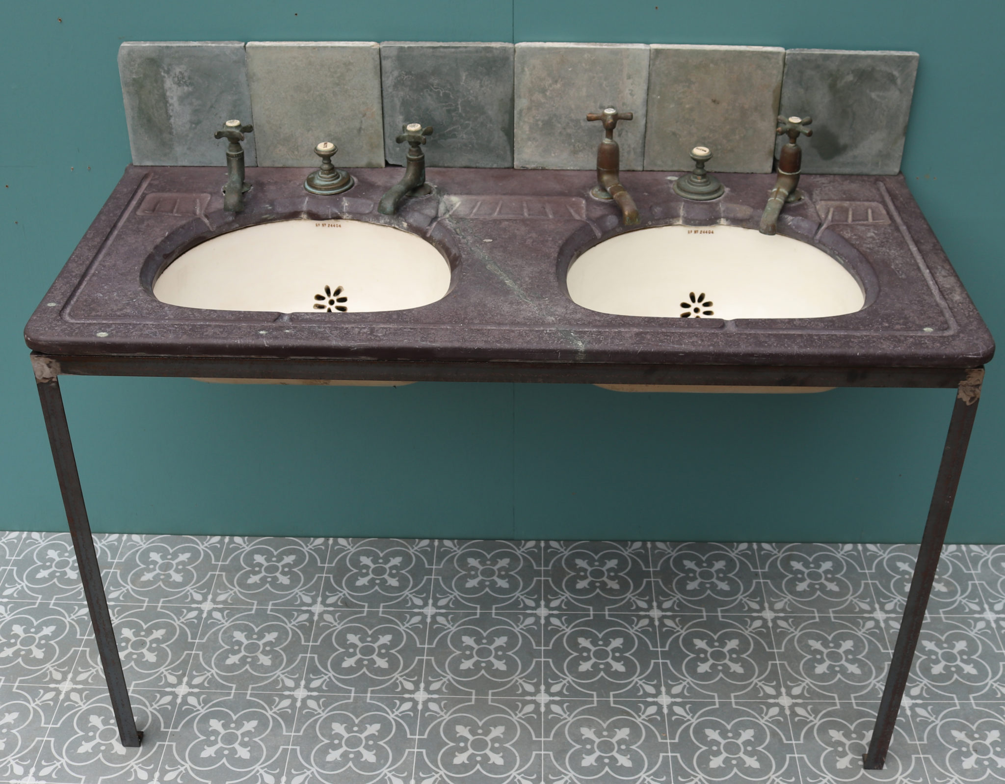 An Antique Reclaimed Double Sink or Basin with Stand - UK Architectural ...
