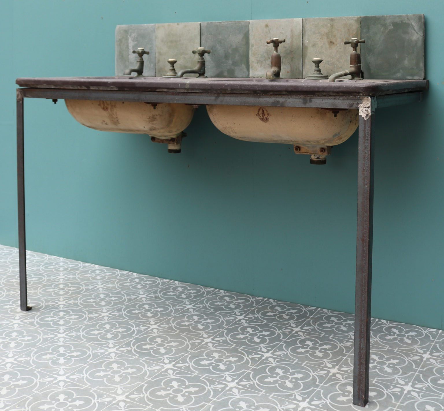 An Antique Reclaimed Double Sink or Basin with Stand - UK Architectural ...