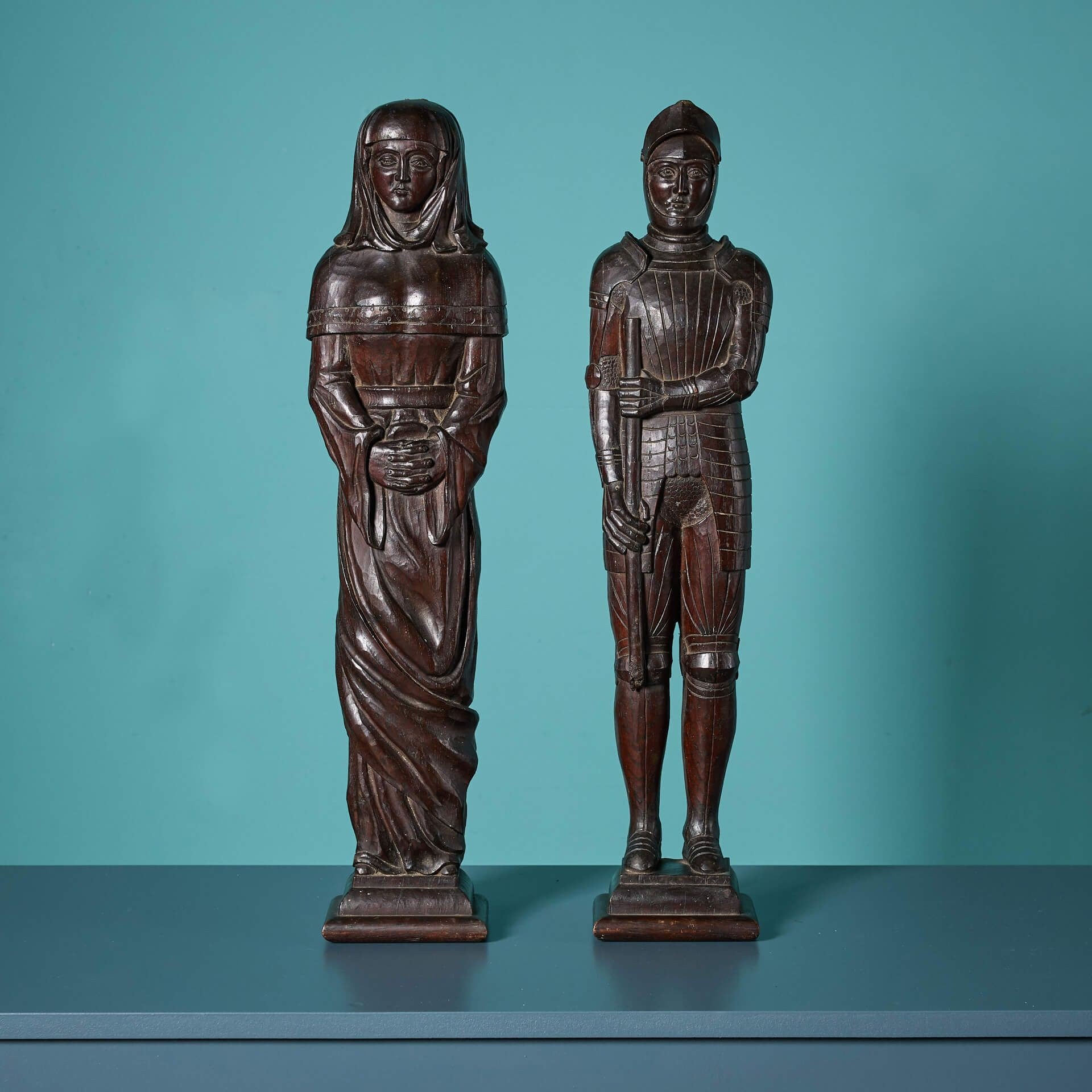 Pair of Antique English Oak Figures | UK Architectural Heritage