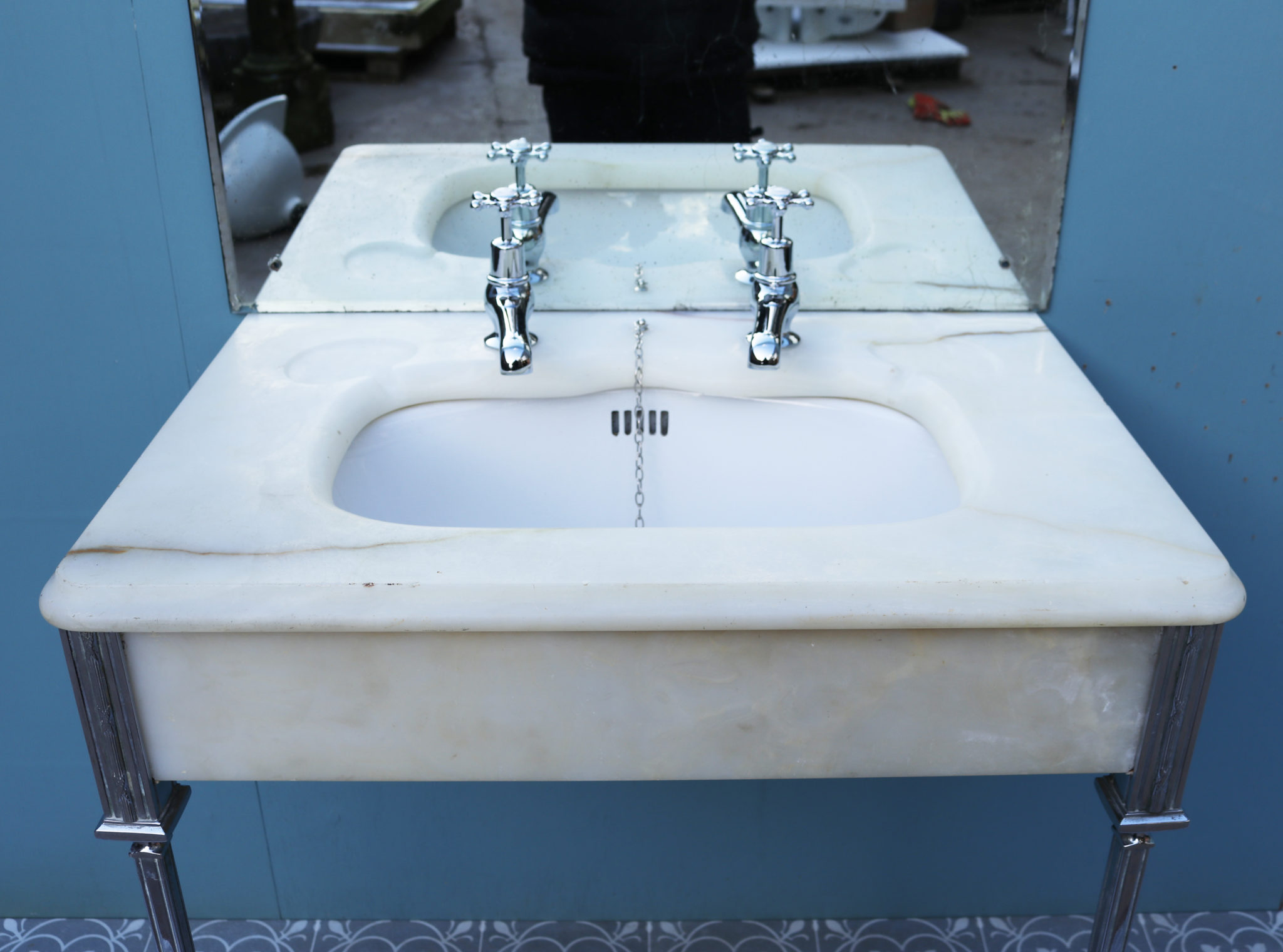 Art Deco Alabaster Sink with Stand - UK Architectural Heritage | Shop Now