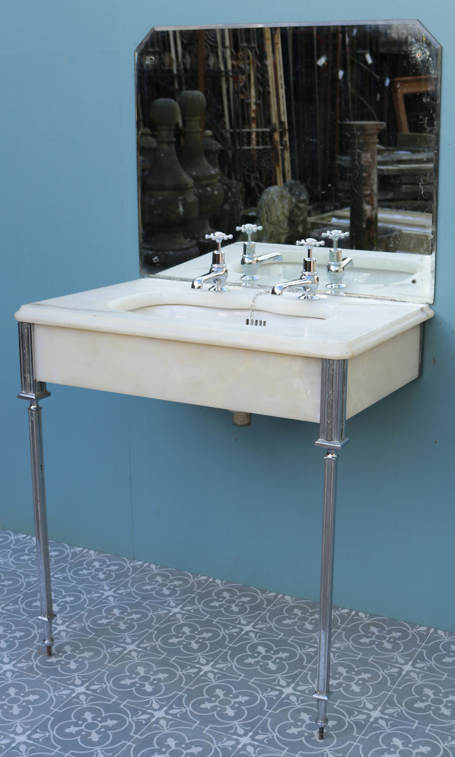 Art Deco Alabaster Sink with Stand - UK Architectural Heritage | Shop Now