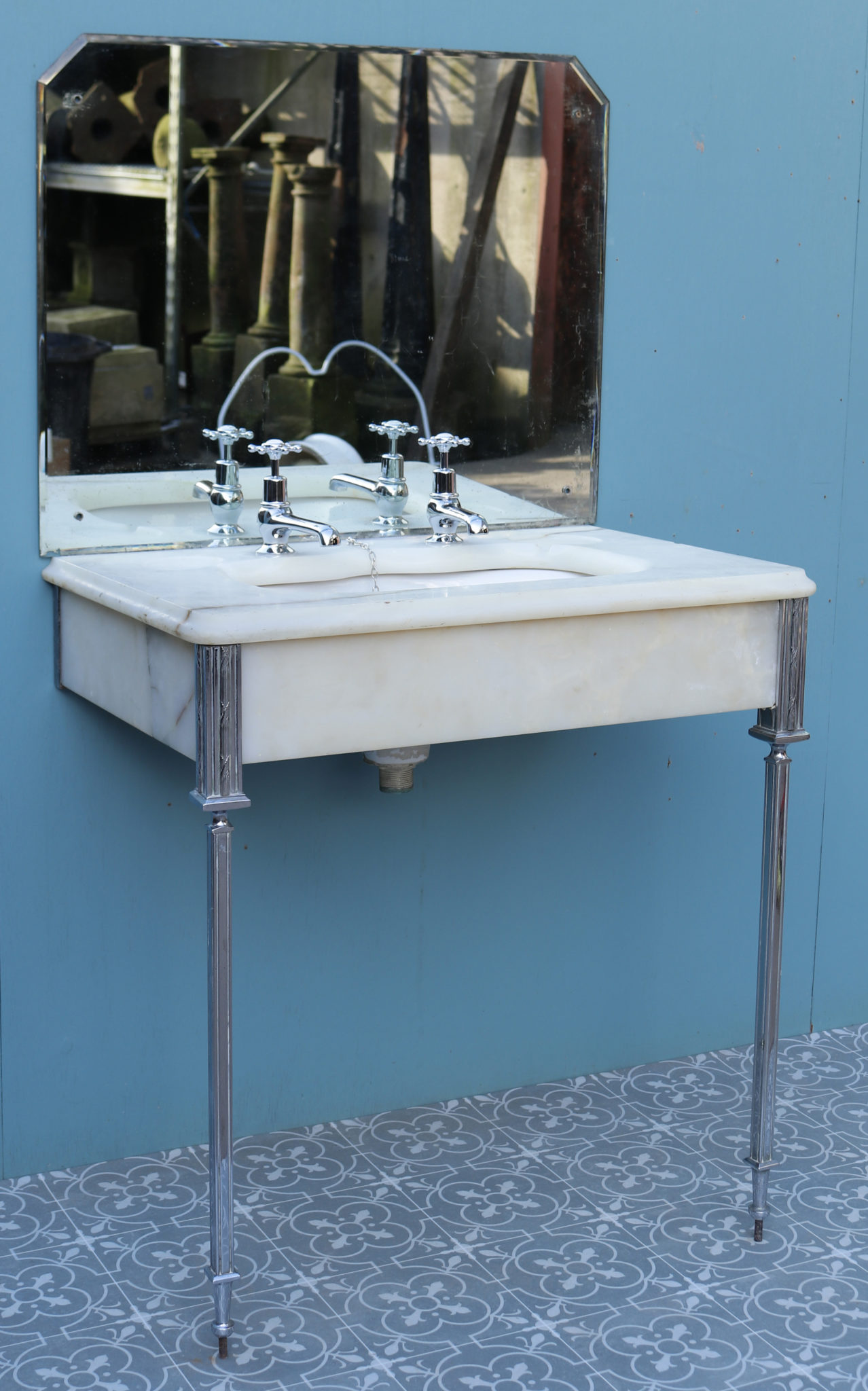 Art Deco Alabaster Sink with Stand - UK Architectural Heritage | Shop Now