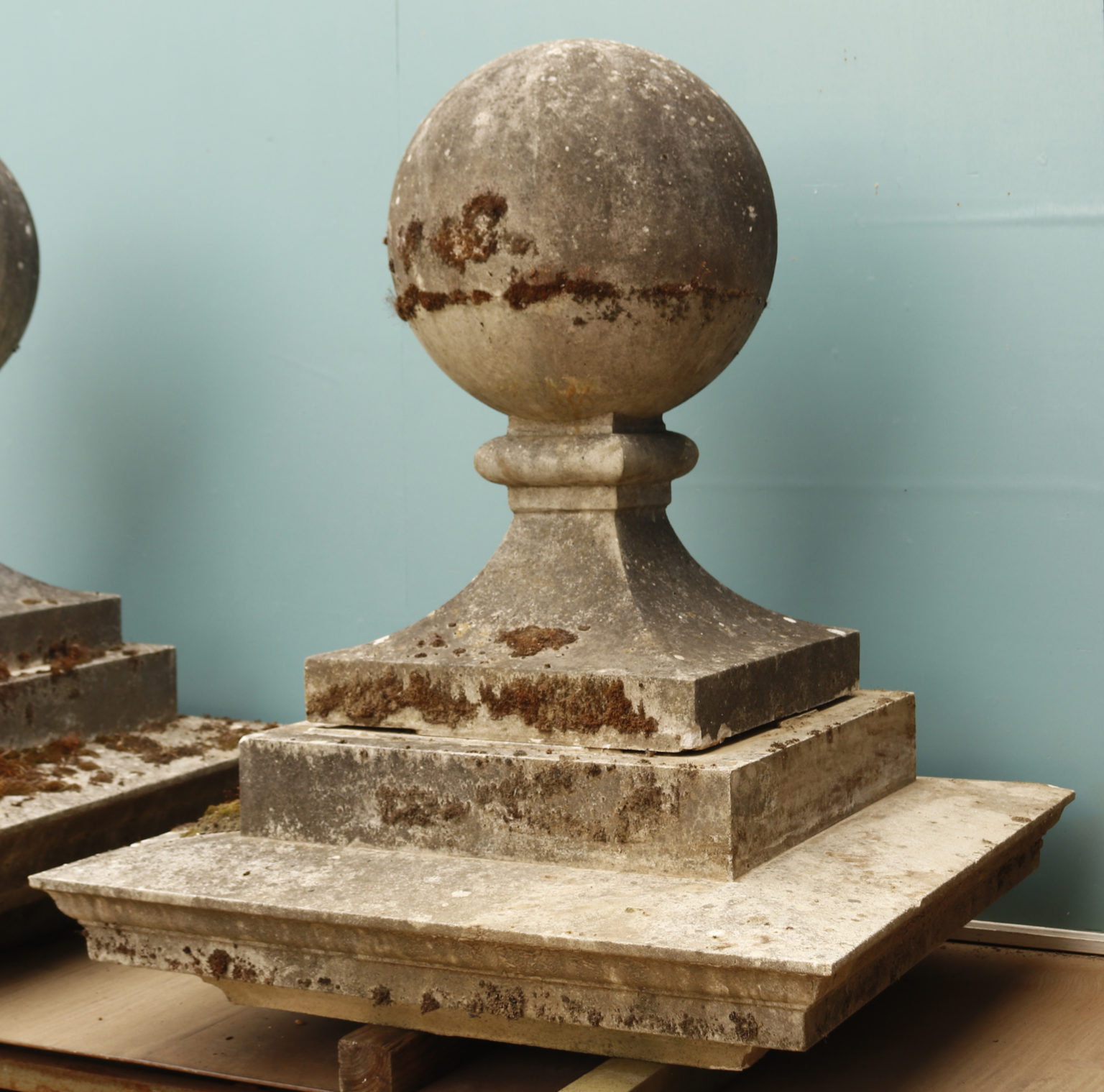 Two Reclaimed Stone Ball Pier Caps - UK Architectural Heritage