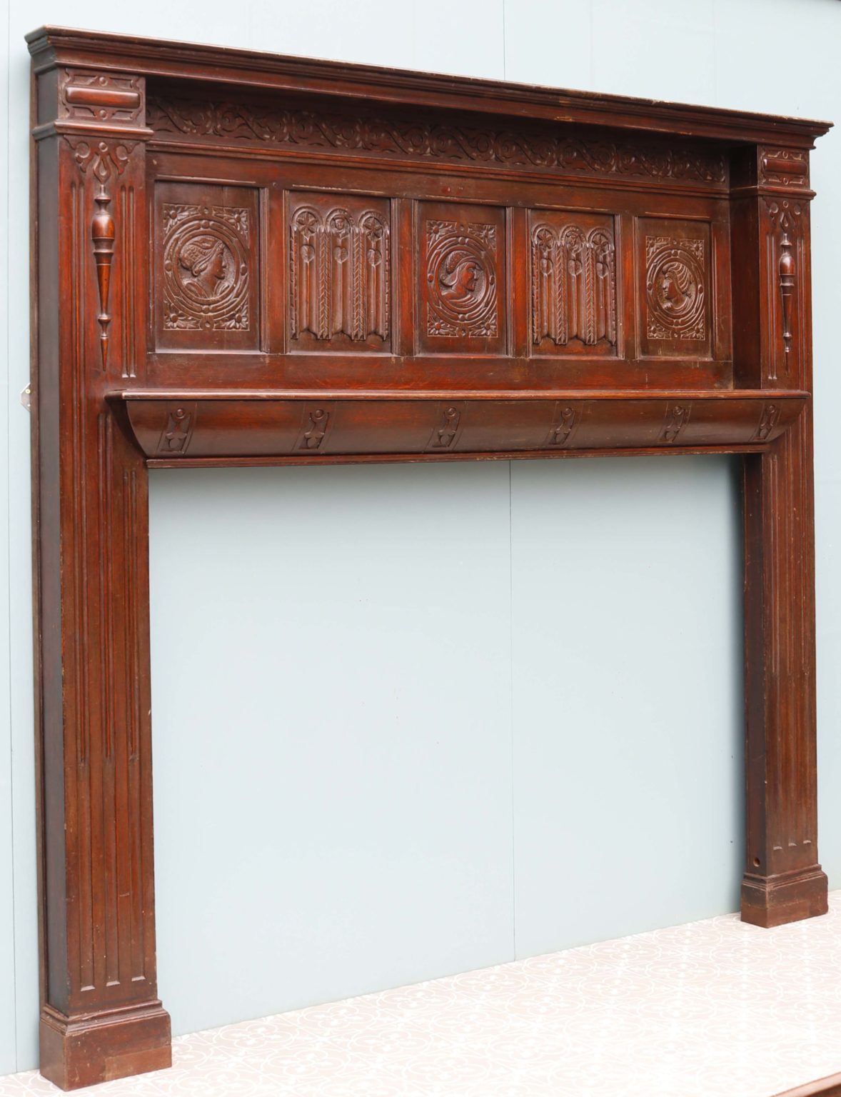 Large English Jacobean Style Carved Oak Fireplace - UK Architectural ...