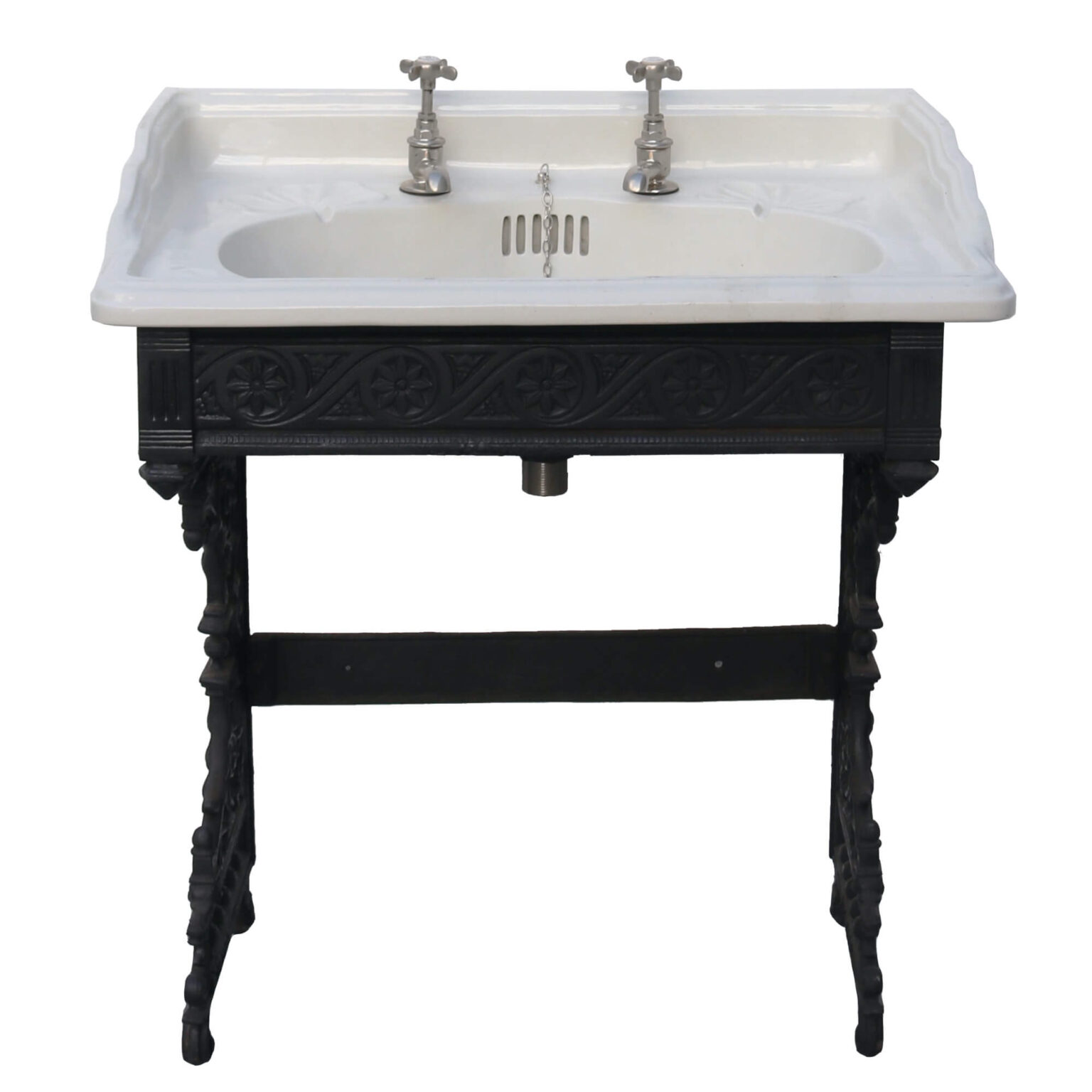 Antique Victorian Bathroom Sink on Cast Iron Stand - UK Architectural ...