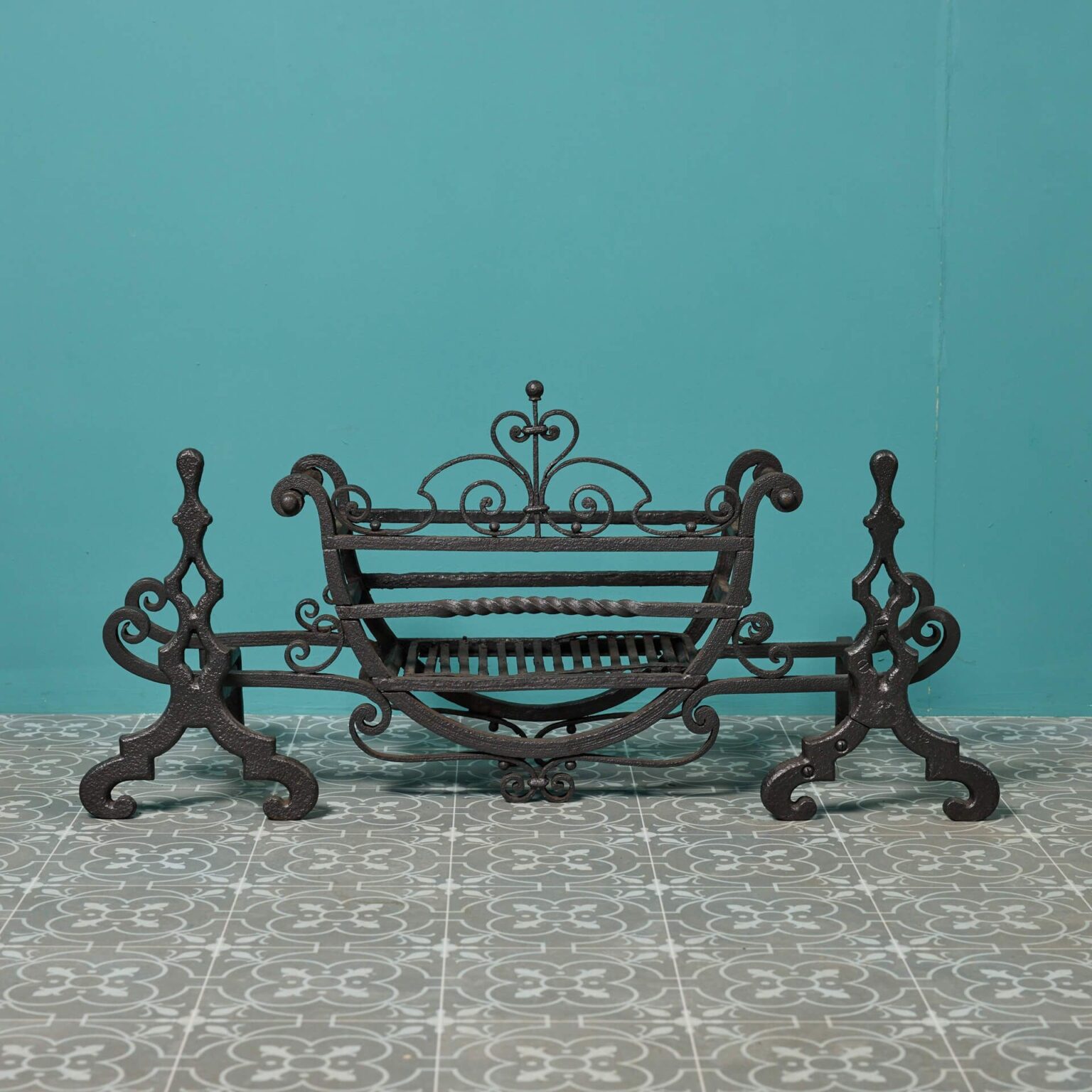 Antique Wrought Iron Fire Basket & Fire Dogs - UK Architectural Heritage