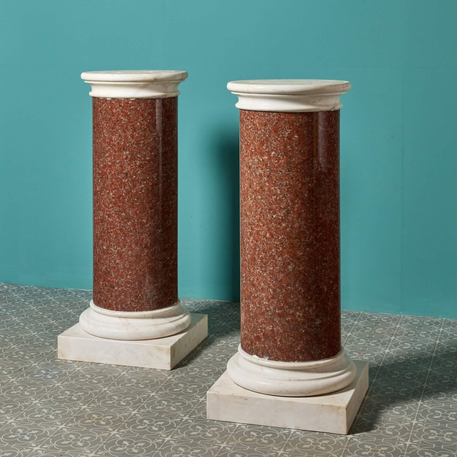 Pair of Neoclassical Red Granite Column Pedestals - UK Architectural ...
