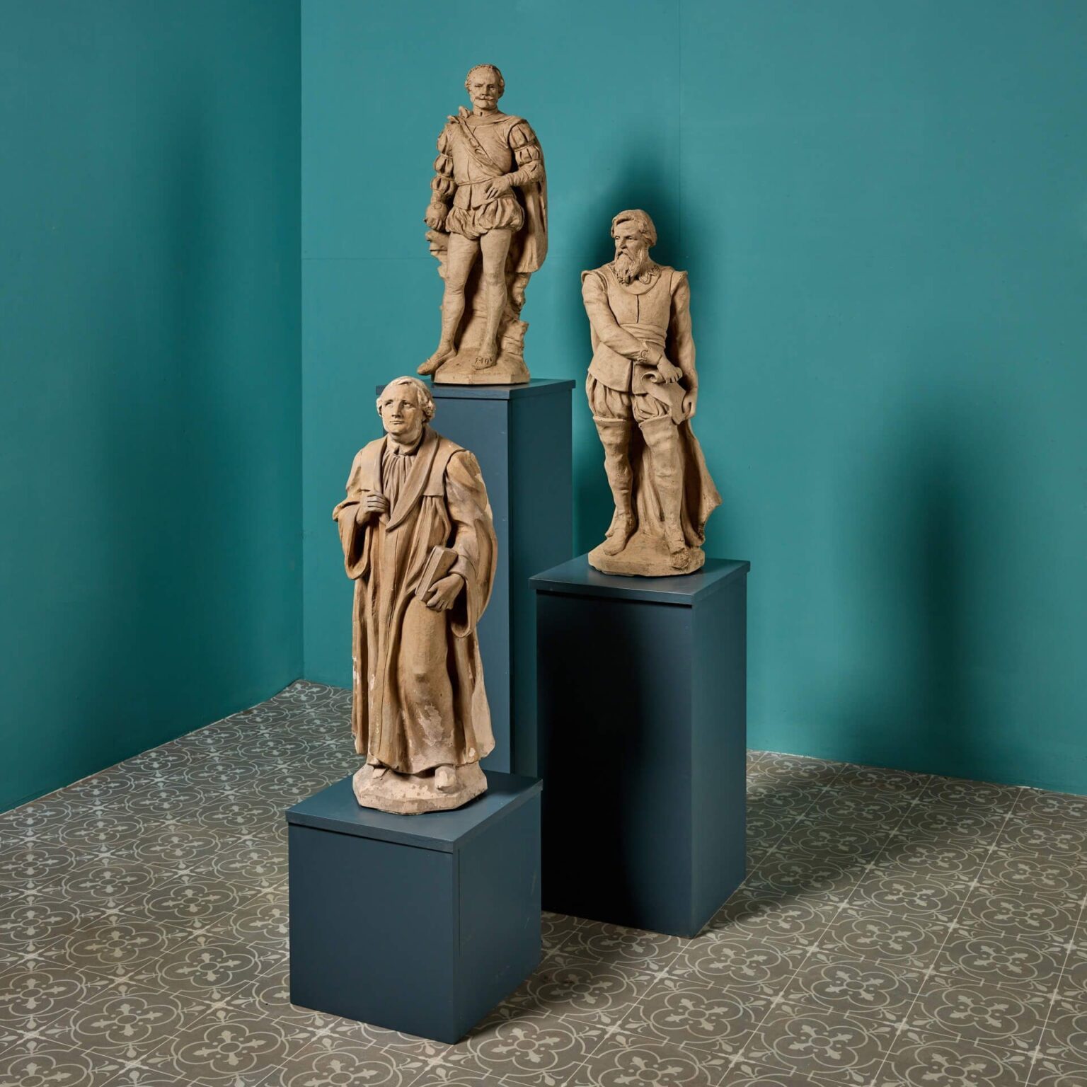 Set of 3 Antique Buff Terracotta English Statues - UK Architectural ...