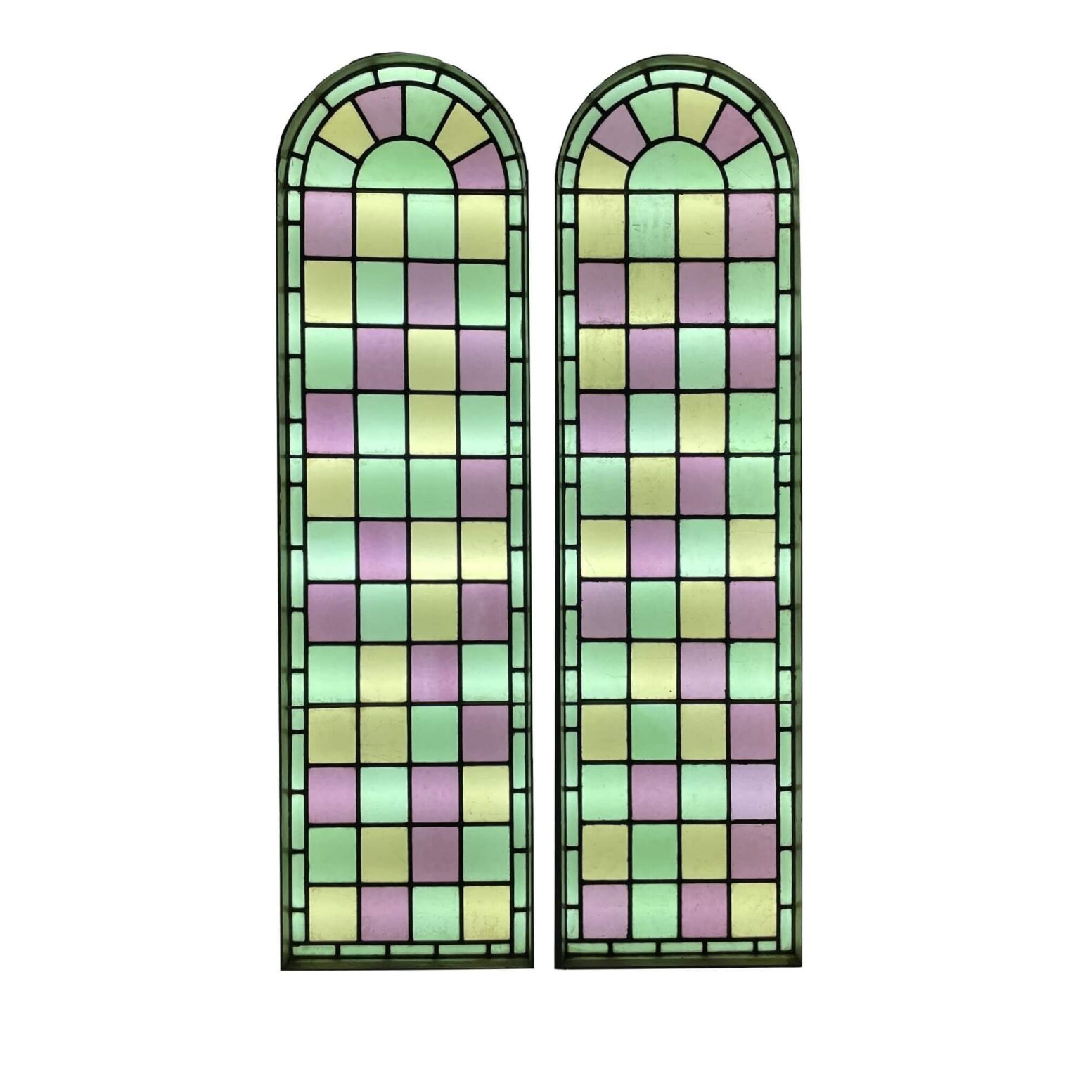 Large Reclaimed Chapel Stained Glass Arched Double Windows - UK ...