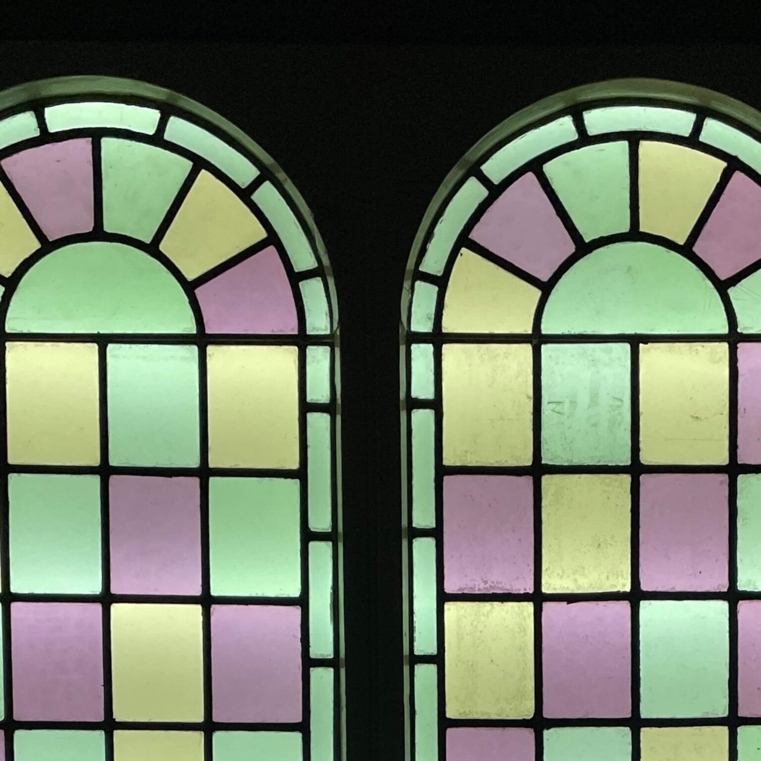 Large Reclaimed Chapel Stained Glass Arched Double Windows - UK ...