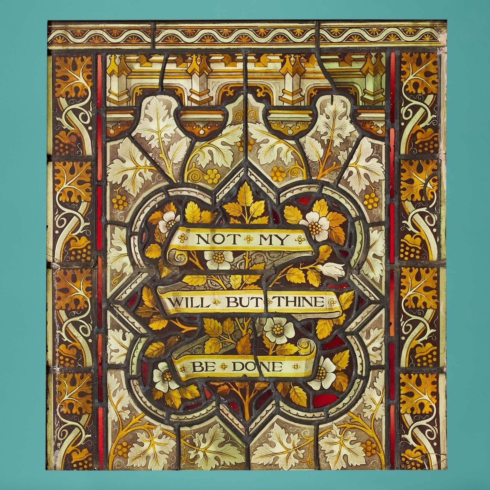 Antique Ecclesiastical Stained Glass with Religious Quote | UK ...