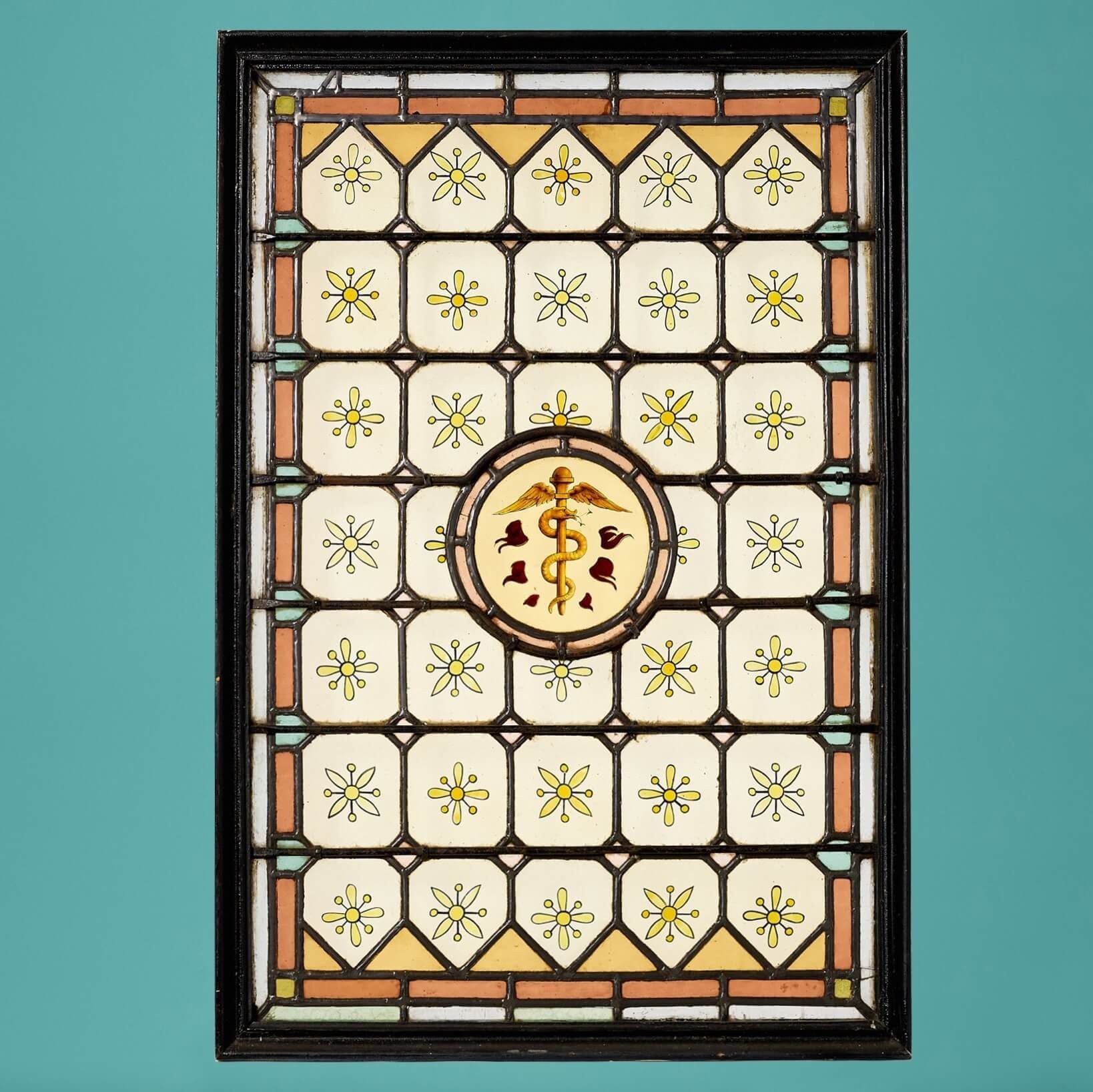 Antique Stained Glass Depicting Greek Asclepius Rod | UK Architectural ...