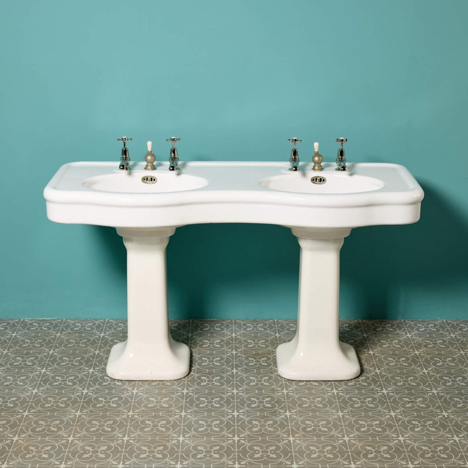 Antique French Double Pedestal Bathroom Sink - UK Architectural Heritage