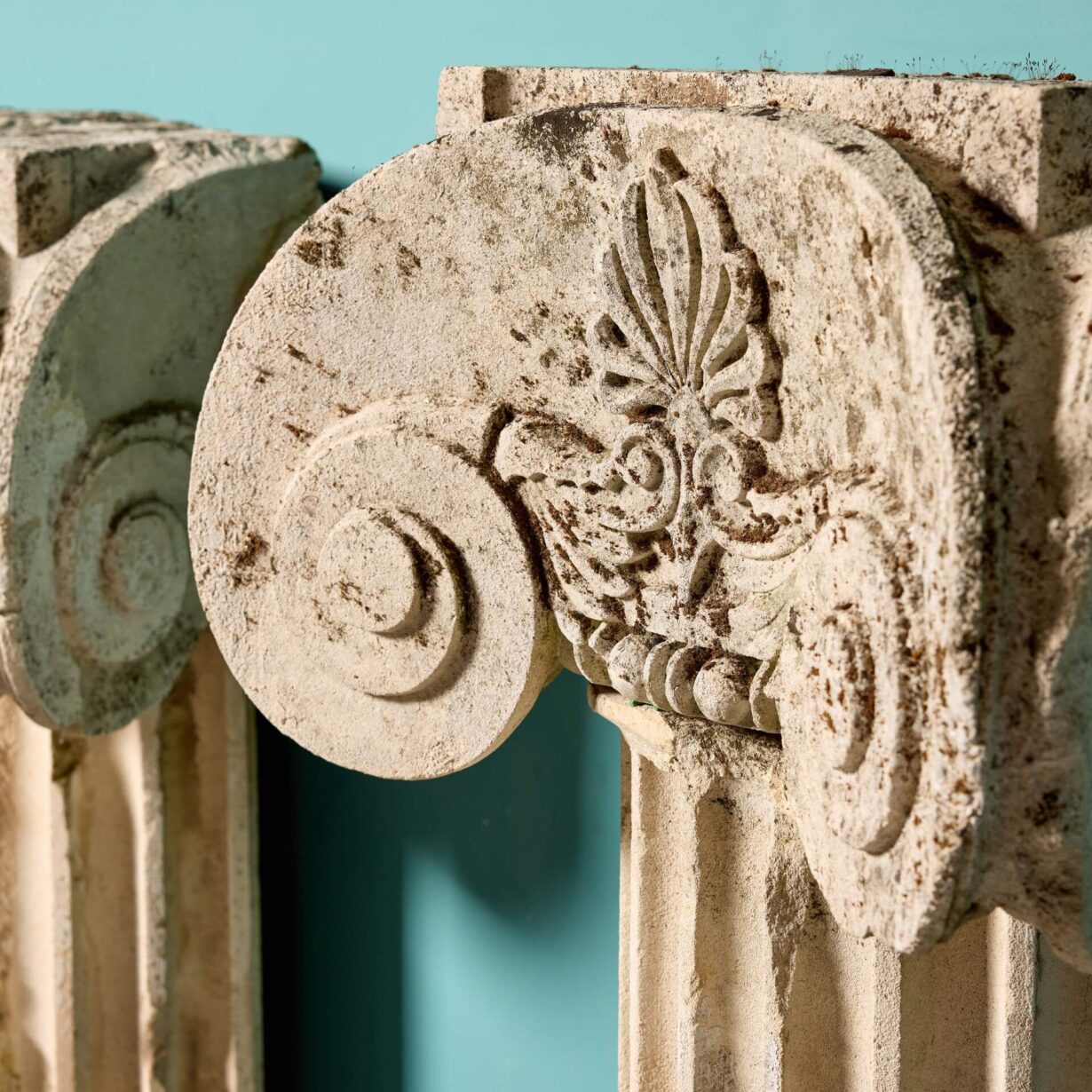 Two Antique Limestone Ionic Column Pedestals | UK Architectural Heritage
