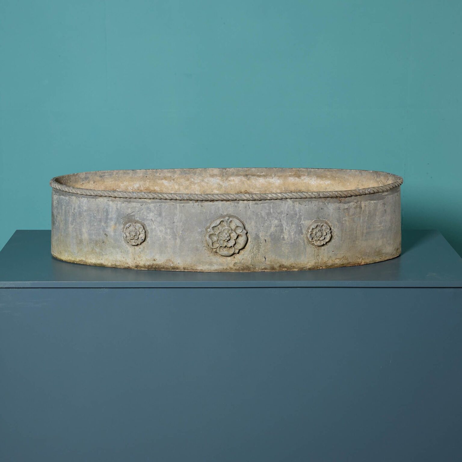 Large Antique Oval Lead Trough Planter - UK Architectural Heritage