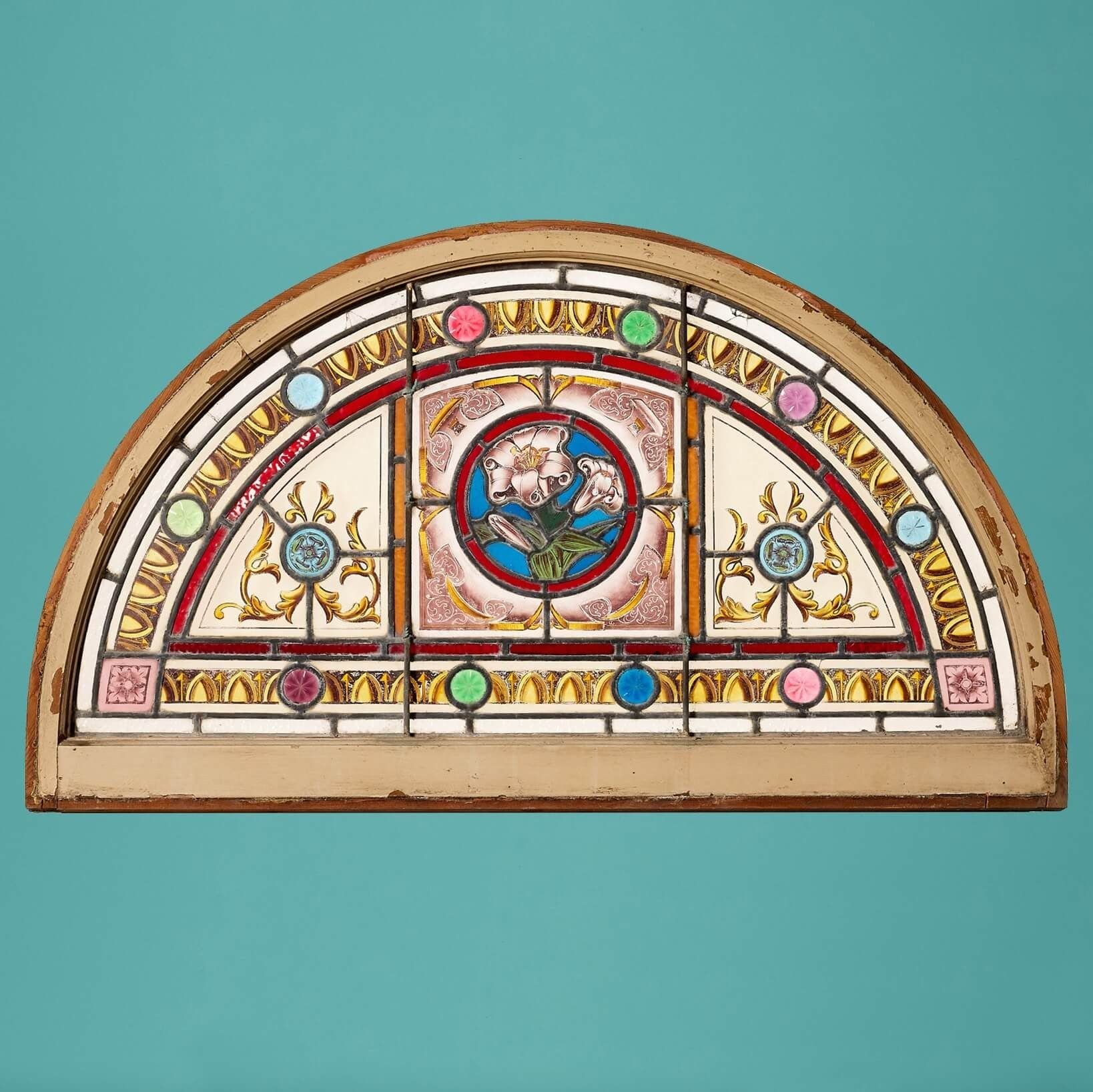 Antique Floral Stained Glass Fanlight | UK Architectural Heritage