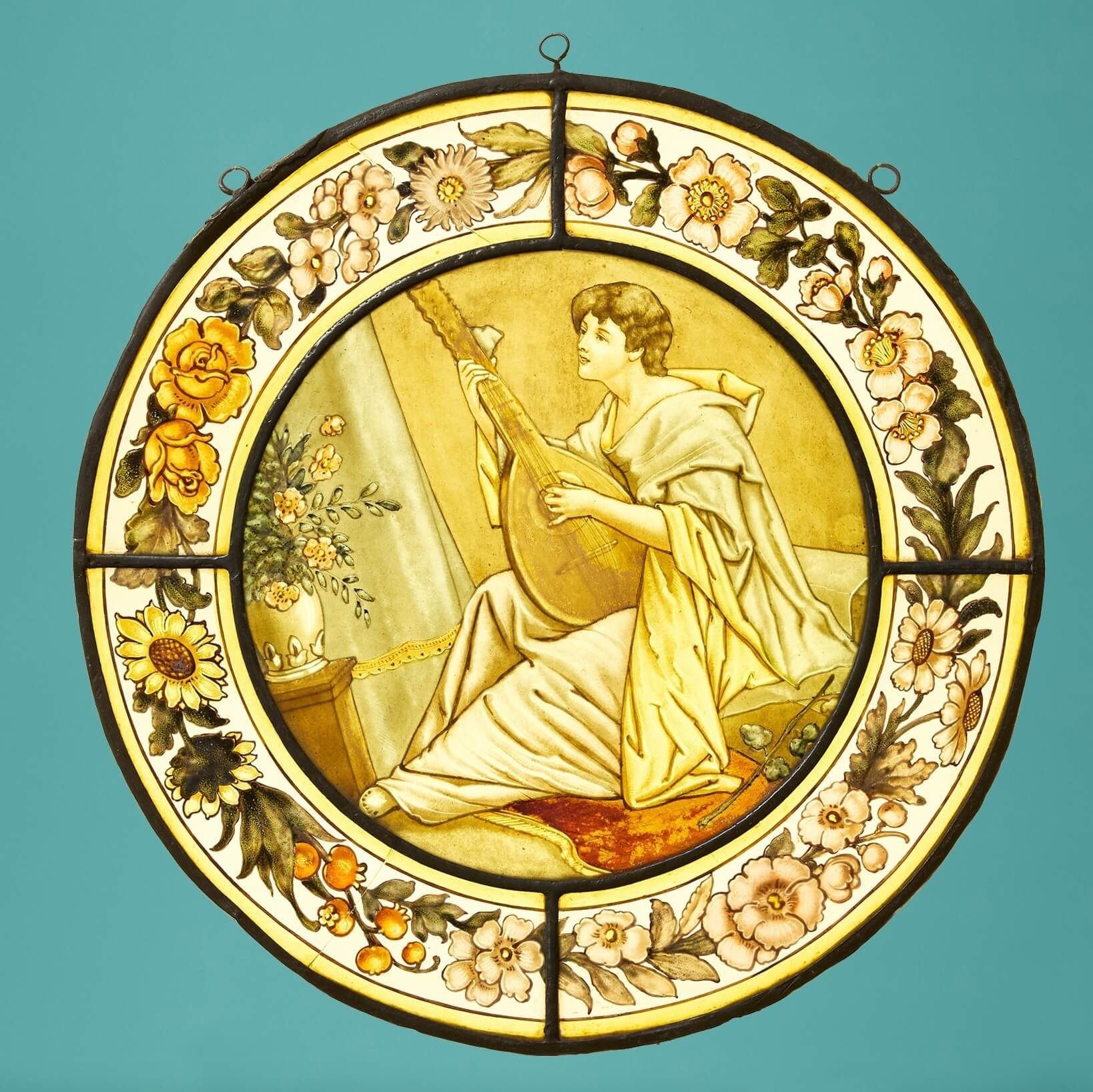 Antique Victorian Stained Glass Roundel of Woman Playing a Lyre | UK ...