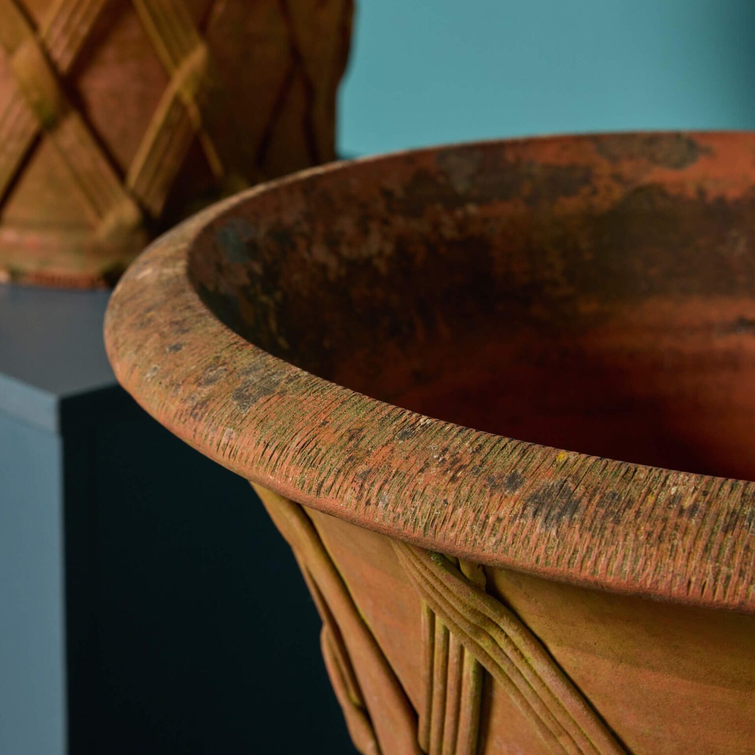 Two Reclaimed Red Terracotta Lattice Plant Pots - UK Architectural Heritage