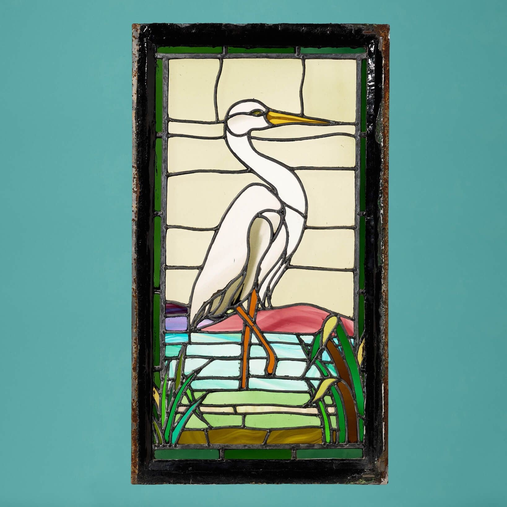 1920s Art Deco Heron Stained Glass Window | UK Architectural Heritage