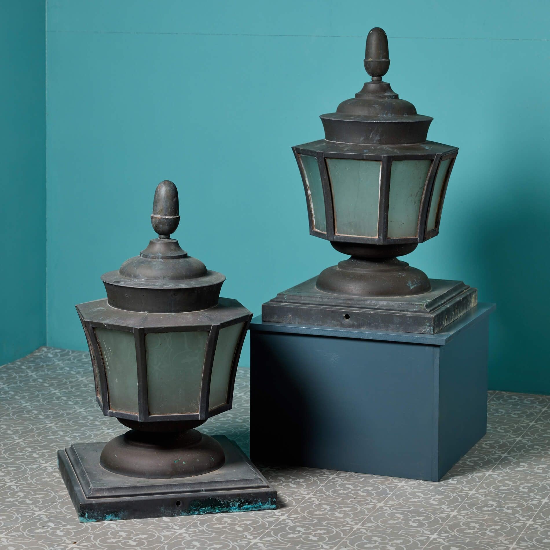 Reclaimed Art Deco Bronze Lantern Pier Caps | UK Architectural Heritage
