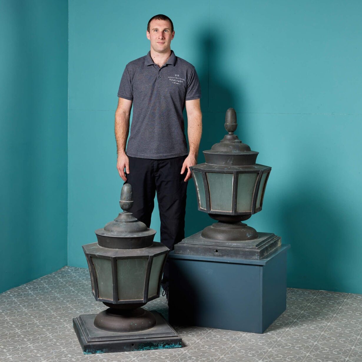 Reclaimed Art Deco Bronze Lantern Pier Caps | UK Architectural Heritage