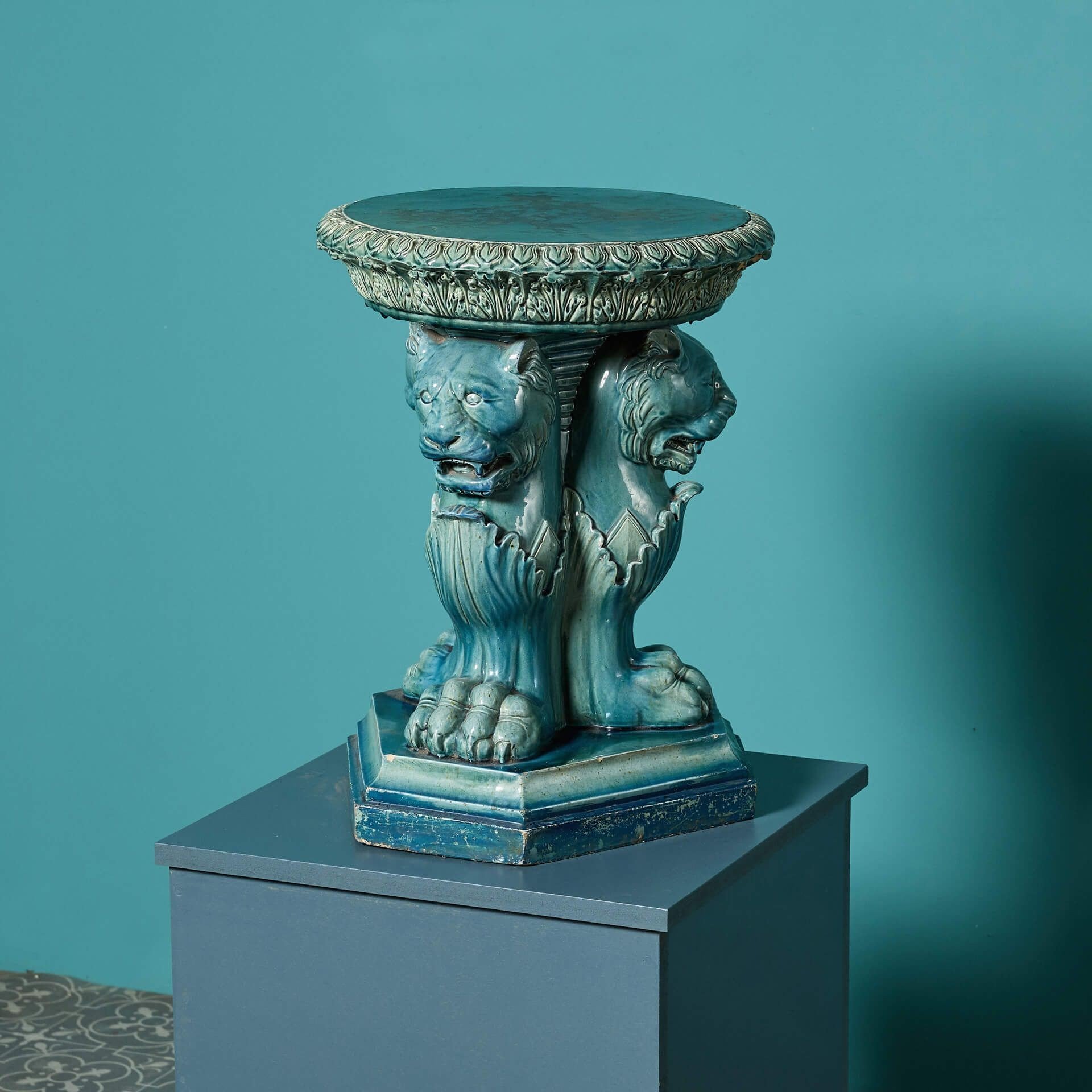 Antique Neoclassical Style Glazed Tonal Blue Triform Stand | UK ...