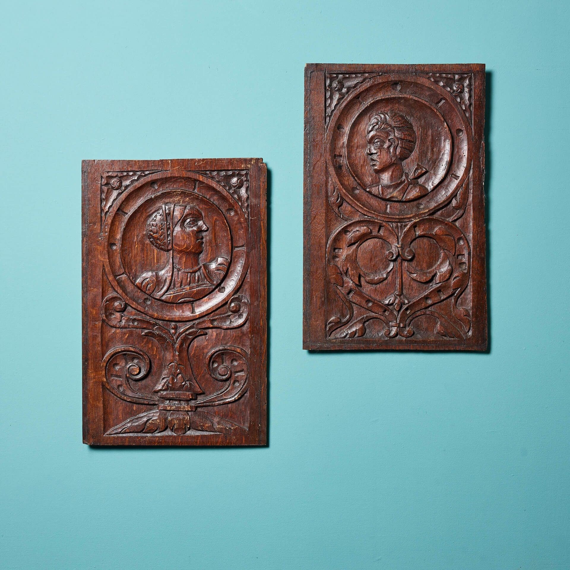 Pair of 16th Century Carved Oak Romayne-Type Panels | UK Architectural ...
