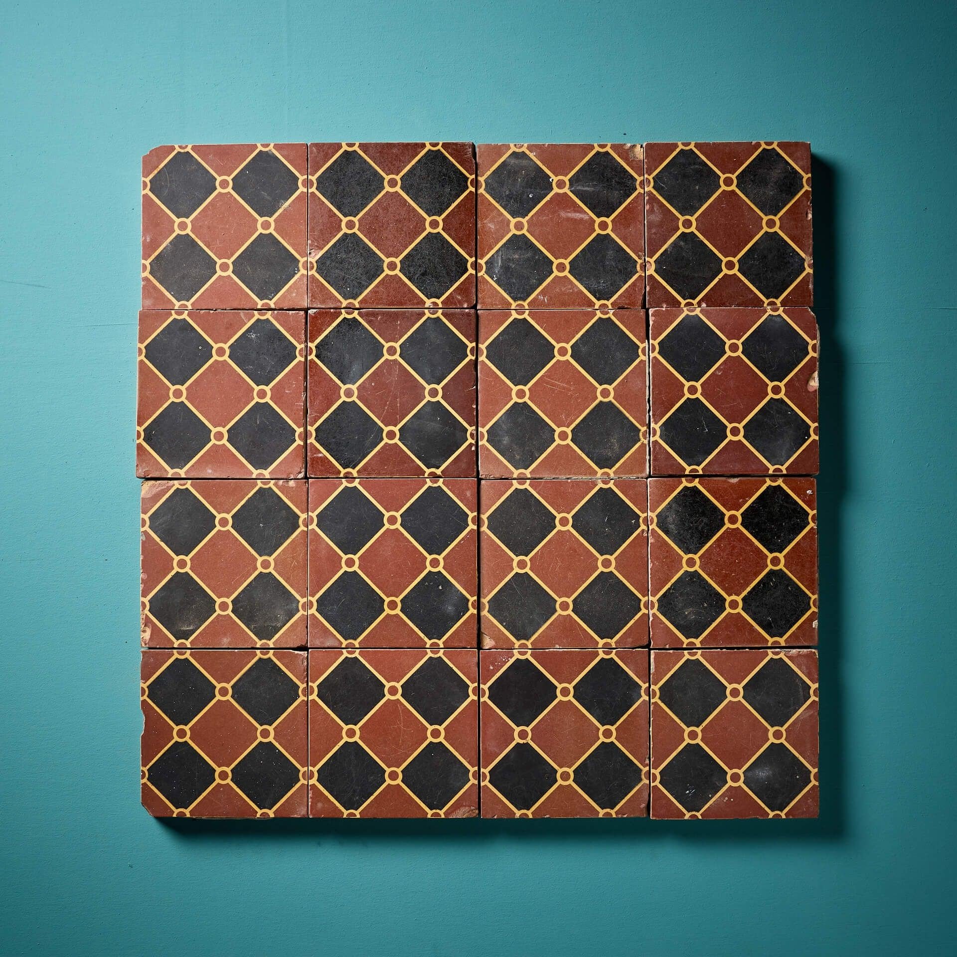 Set of 16 Reclaimed Patterned Encaustic Tiles by Godwin | UK ...