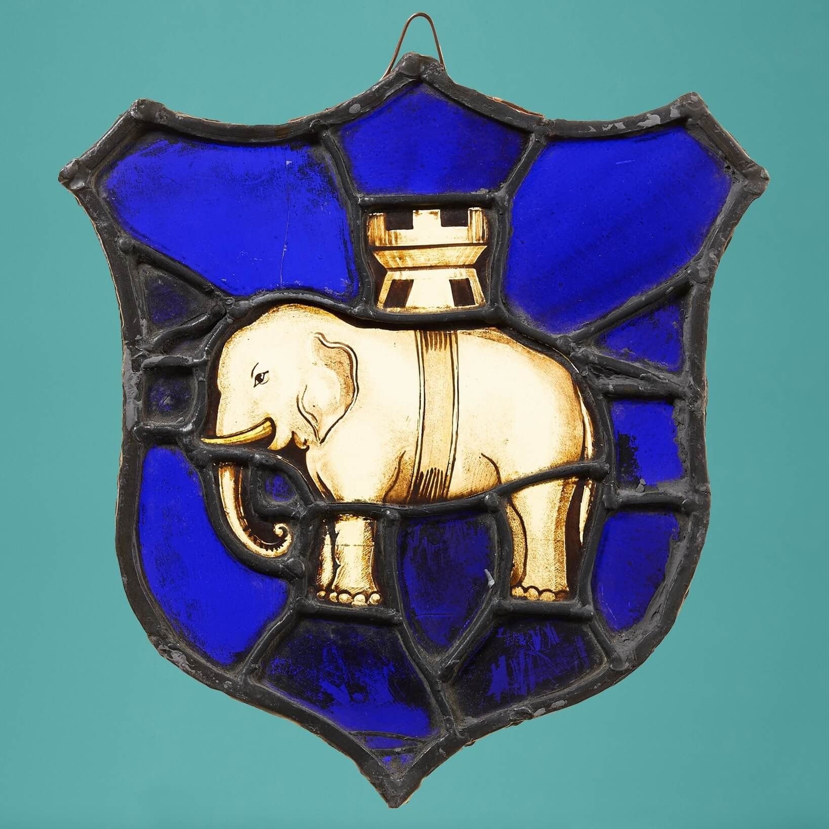 Antique Heraldic Elephant Coat of Arms Stained Glass Shield | UK ...