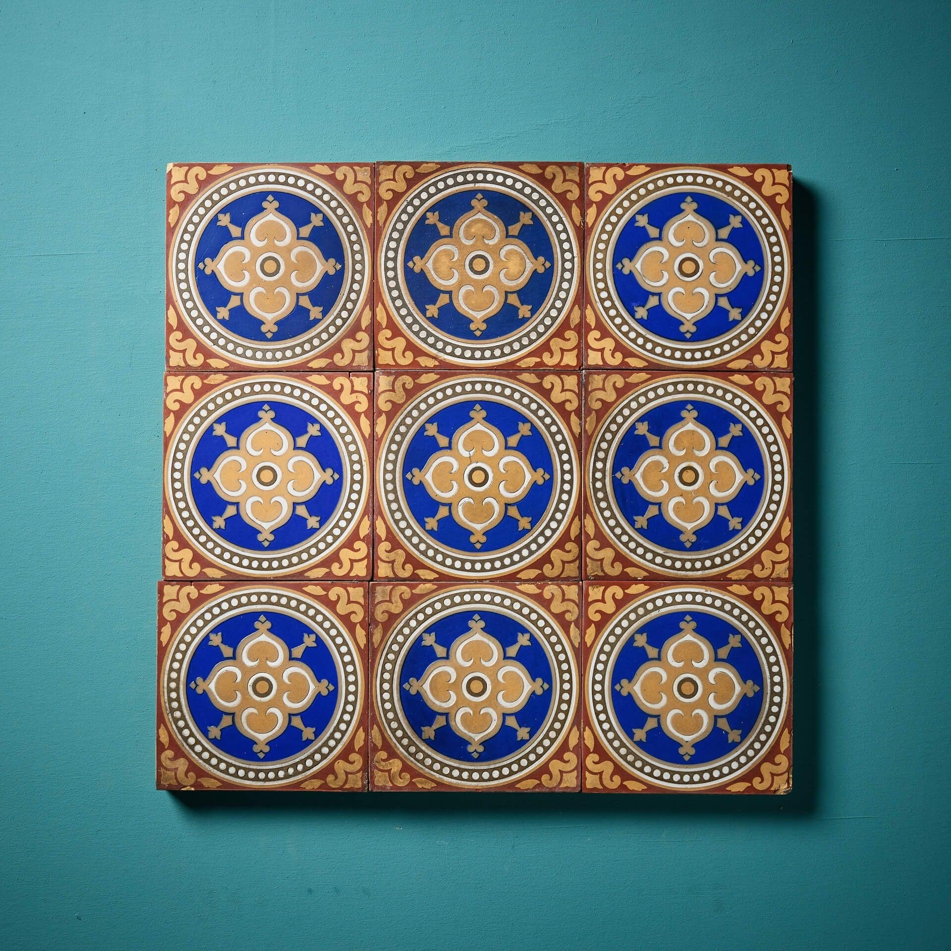 Set of 9 Maw & Co Antique Patterned Encaustic Tiles | UK Architectural ...
