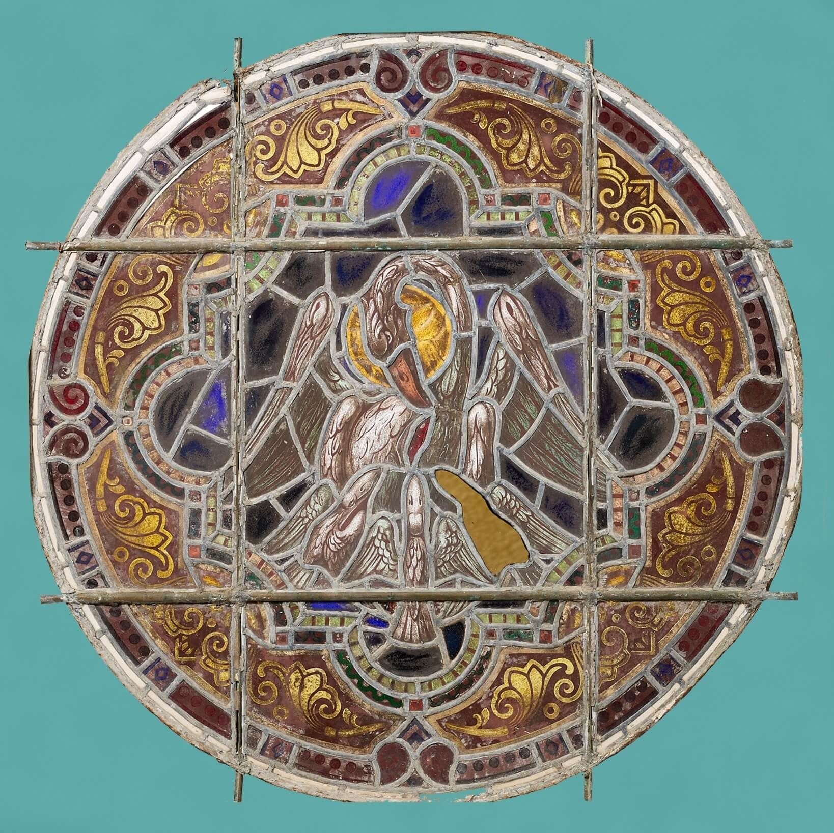 Large Ecclesiastical Roundel Pelican of Piety Stained Glass Panel | UK ...
