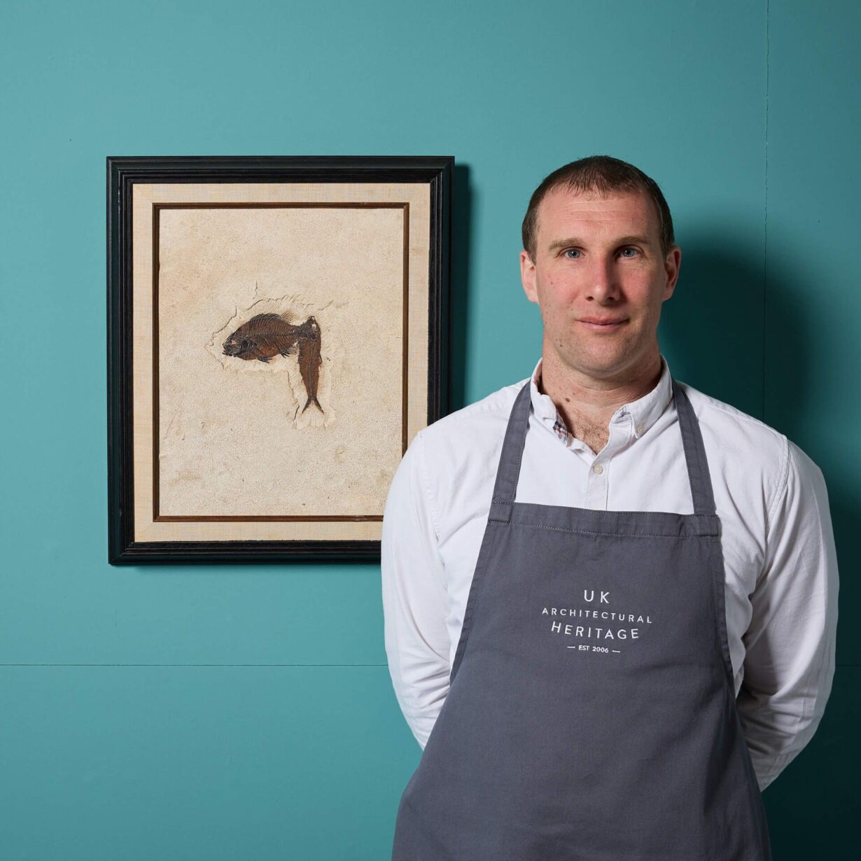 Reclaimed Limestone Fossil Fish Panel in Frame | UK Architectural Heritage