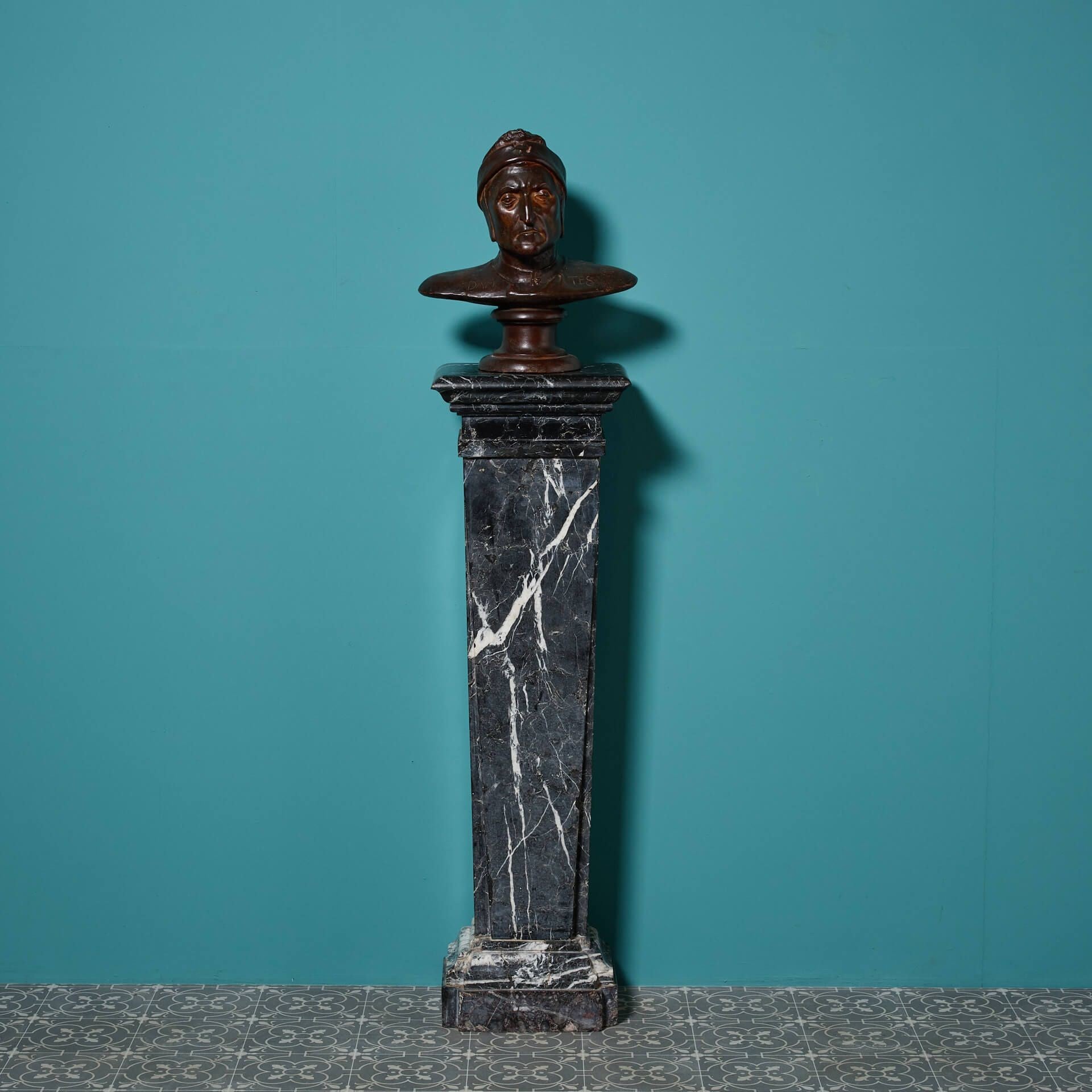 Antique Bronzed Terracotta Bust of Dante on Italian Marquina Marble ...