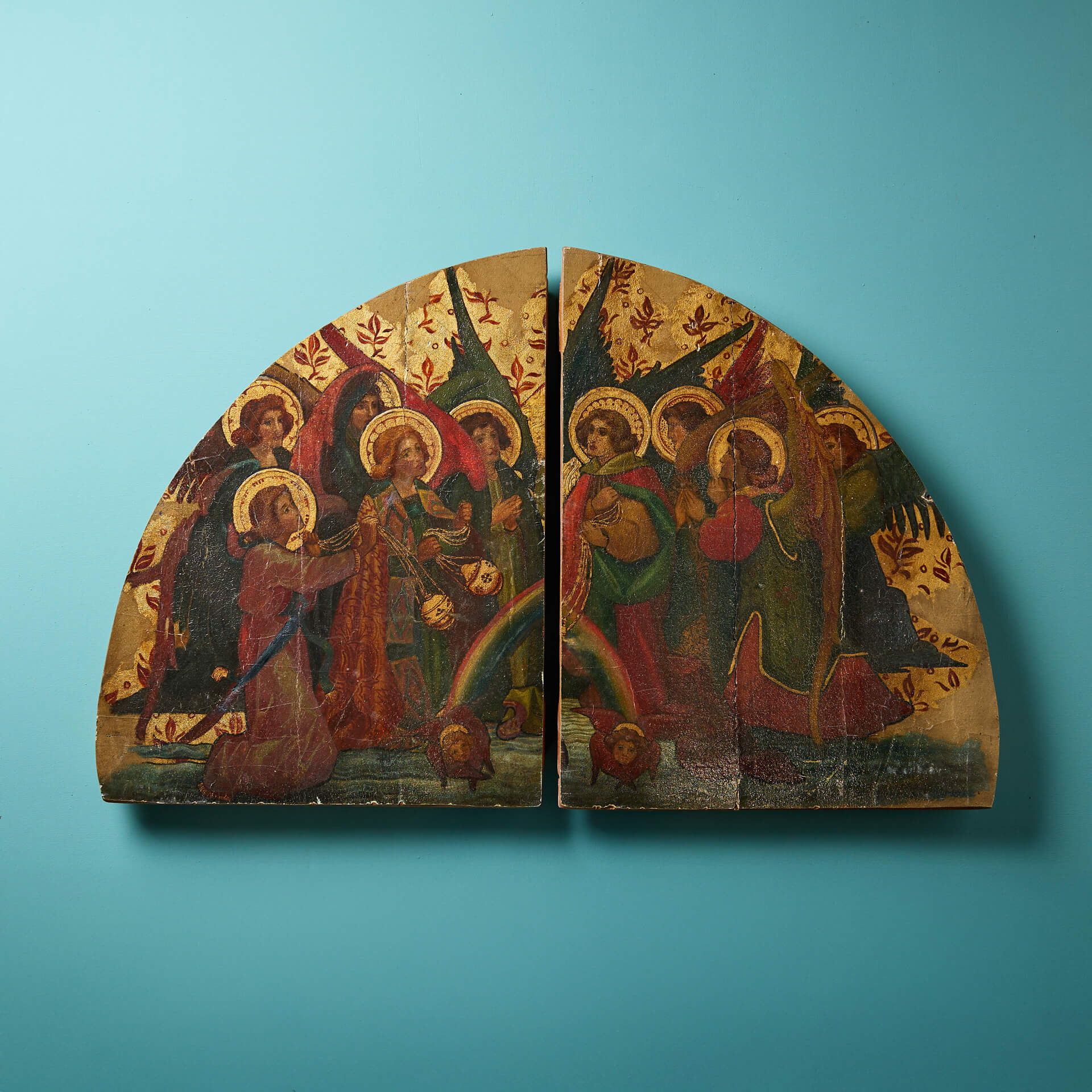 Pair of 19th Century Polychrome Painted Ecclesiastical Decorative Wall ...