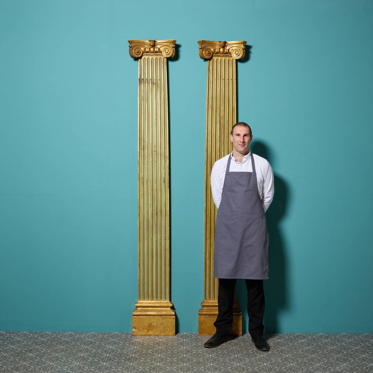 Pair of 2.5m Tall Antique Gilt & Polychrome Ionic Column Pilasters | UK ...