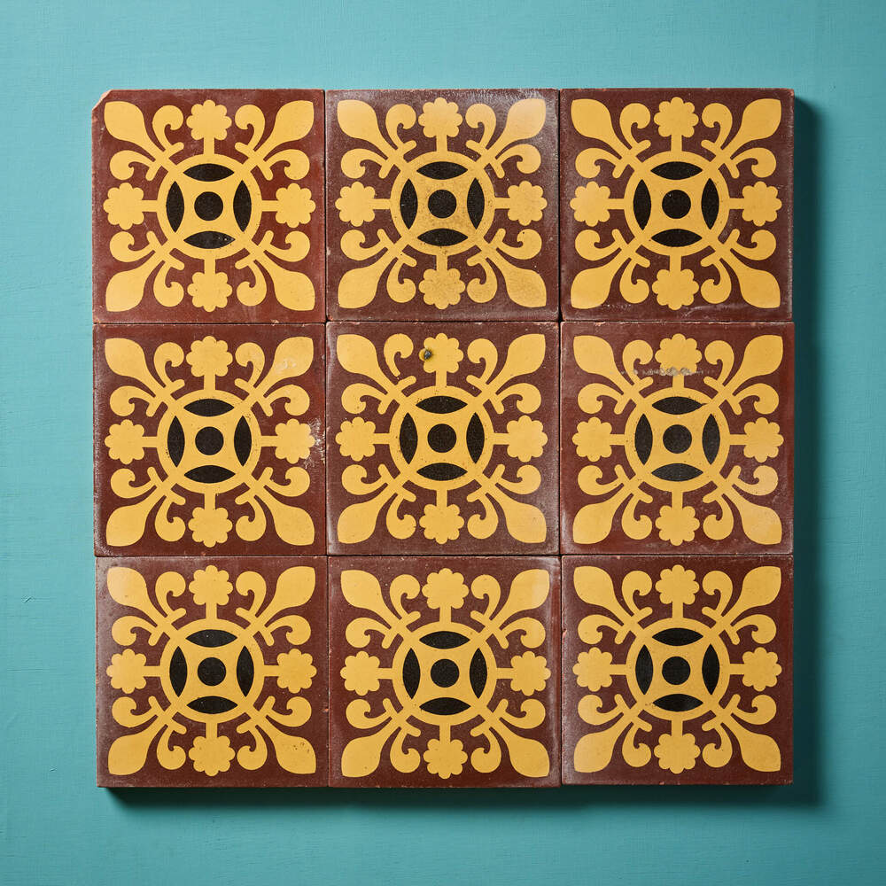 Set of 9 Reclaimed English Encaustic Patterned Tiles | UK Architectural ...