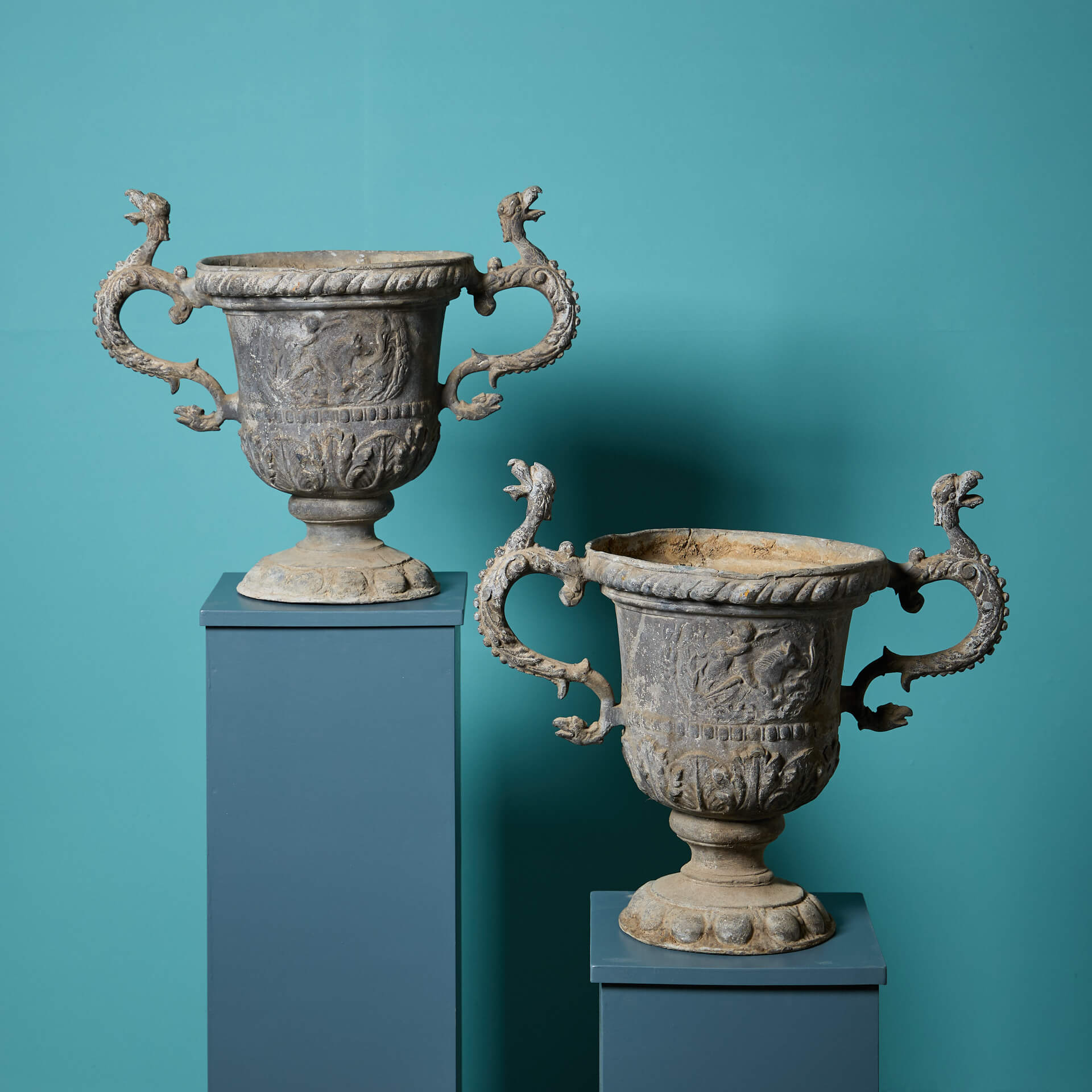 Pair of Victorian Neoclassical Lead Garden Urns | UK Architectural Heritage
