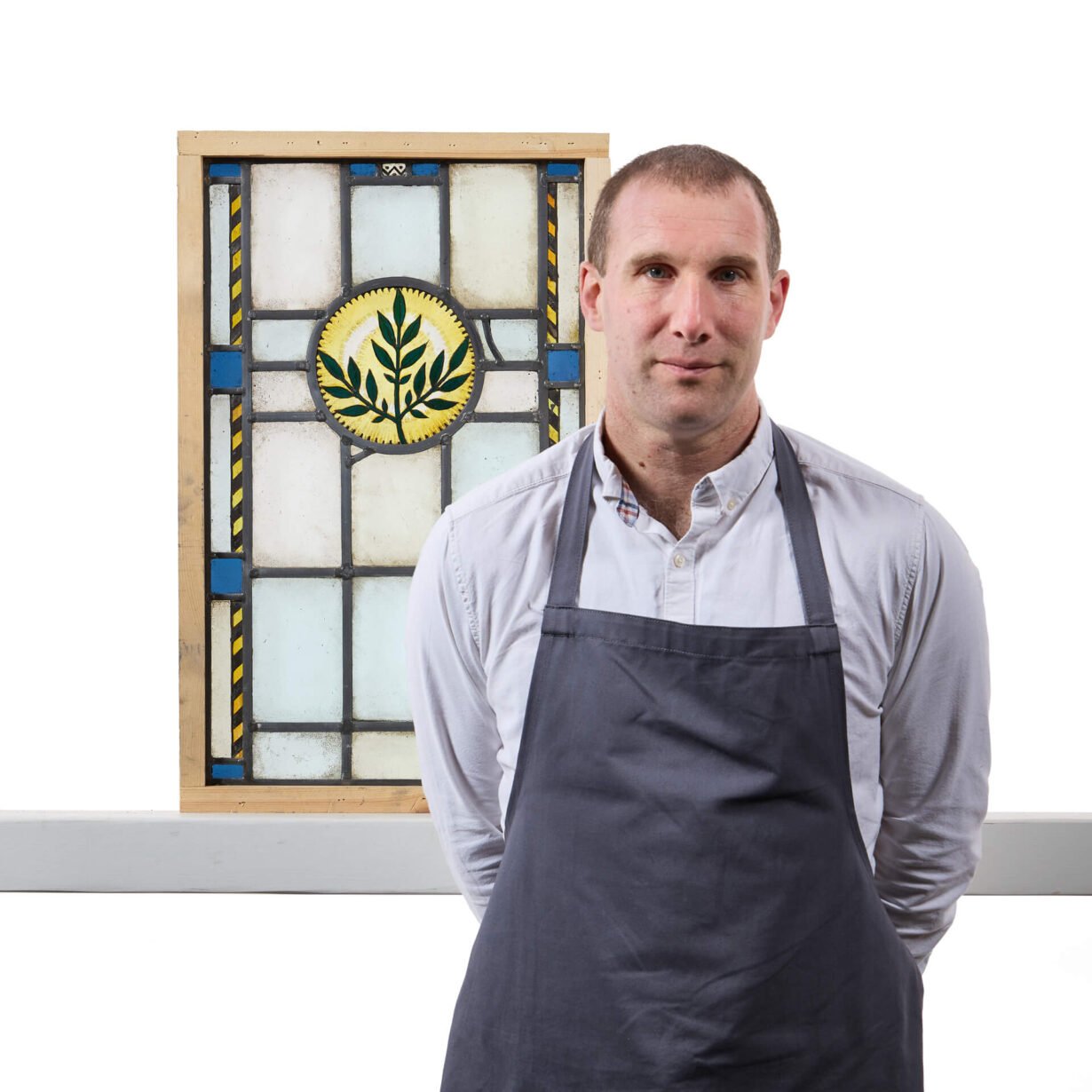 Antique Stained Glass Window With Olive Branch Roundel | UK ...