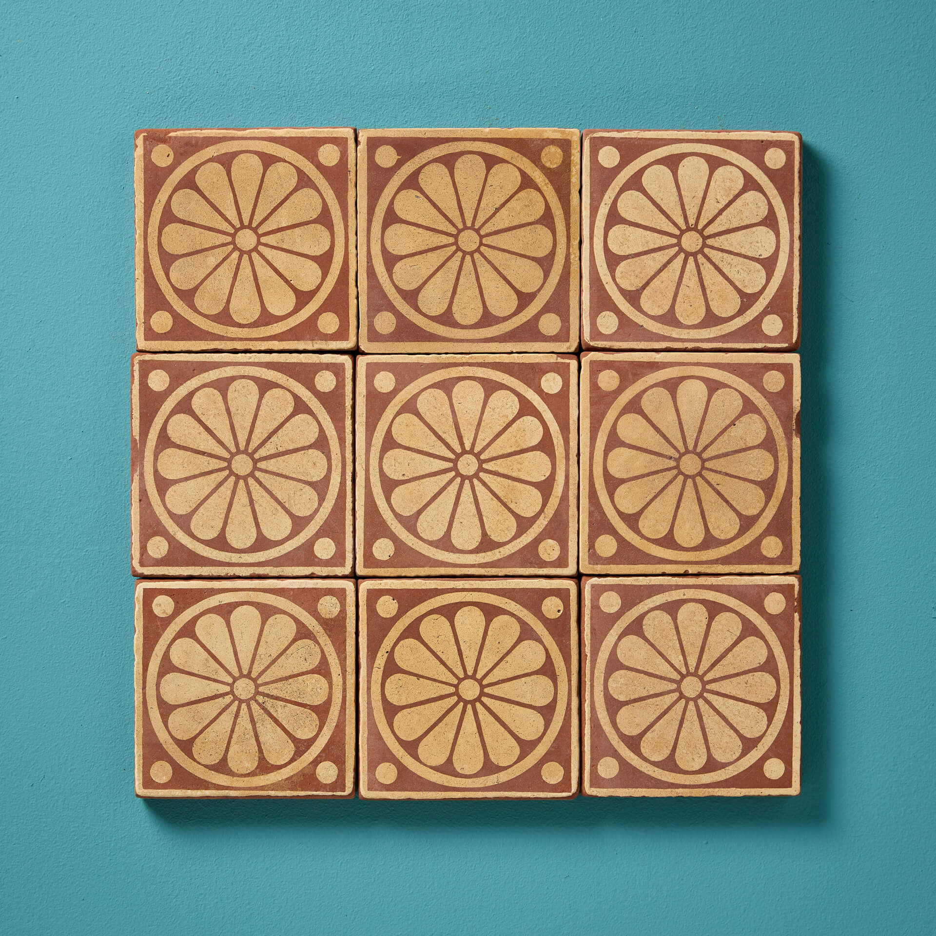 Set of 9 Reclaimed Floral Encaustic Tiles by Campbell Tile Co | UK ...